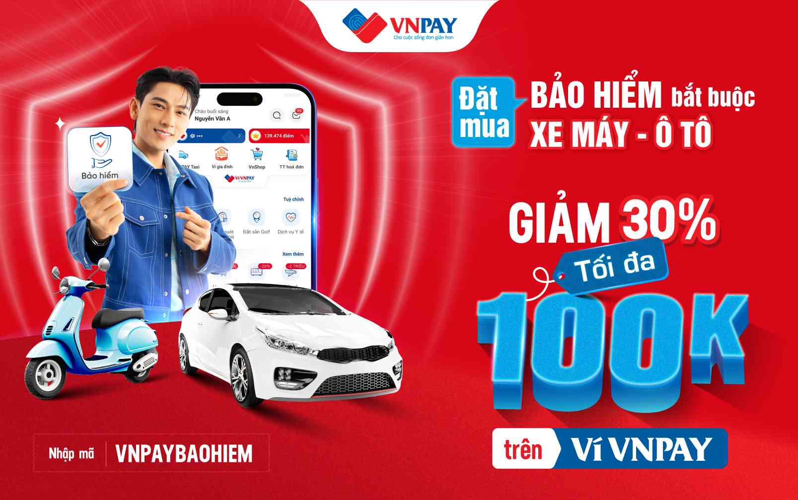 Giảm tới 100.000 đồng khi mua bảo hiểm bắt buộc trên ví VNPAY